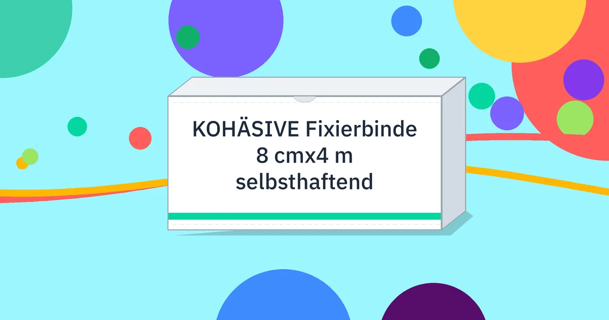 Symbolbild: Packung mit der Aufschrift KOHÄSIVE Fixierbinde 8 cmx4 m selbsthaftend (PZN 17542550) – Verfügbarkeit und Bezug in Apotheken in Frankfurt am Main