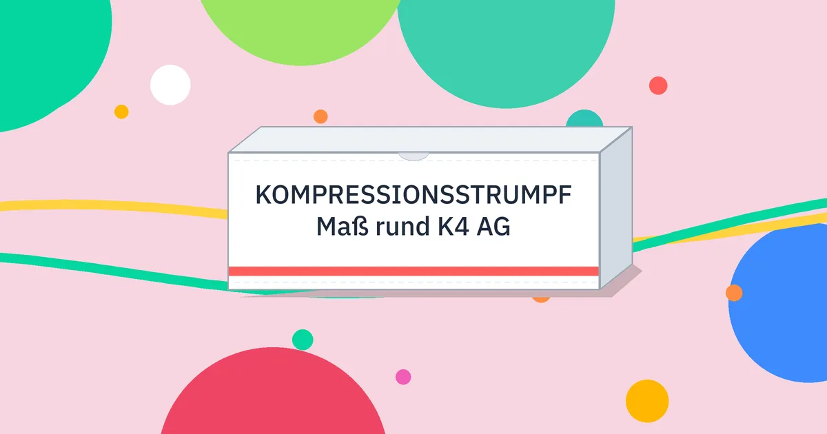 Symbolbild: Packung mit der Aufschrift KOMPRESSIONSSTRUMPF Maß rund K4 AG (PZN 10011772) – Verfügbarkeit und Bezug in Apotheken in Frankfurt am Main