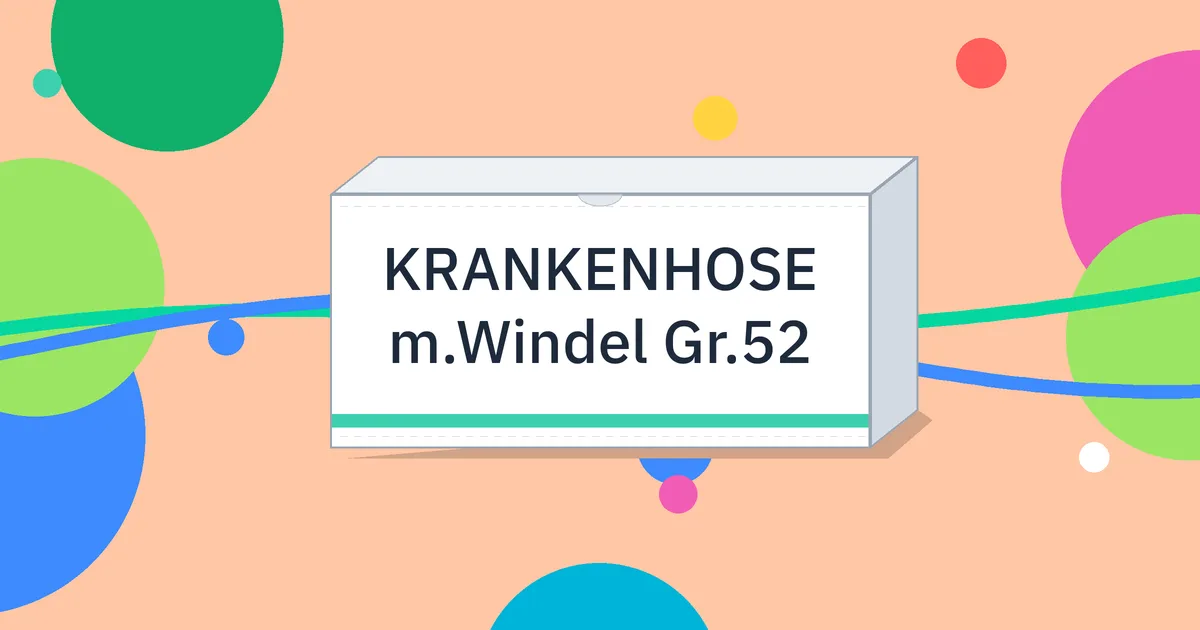 Symbolbild: Packung mit der Aufschrift KRANKENHOSE m.Windel Gr.52 (PZN 02441903) – Verfügbarkeit und Bezug in Apotheken in Frankfurt am Main