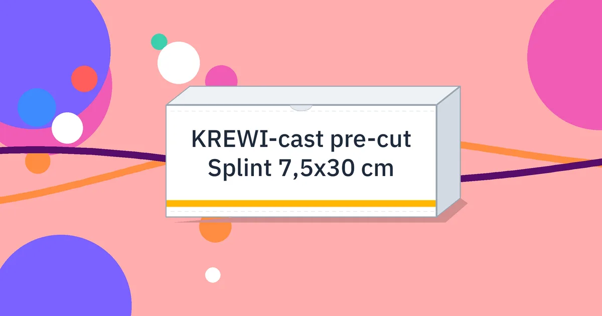 Symbolbild: Packung mit der Aufschrift KREWI-cast pre-cut Splint 7,5x30 cm (PZN 19792564) – Verfügbarkeit und Bezug in Apotheken in Frankfurt am Main