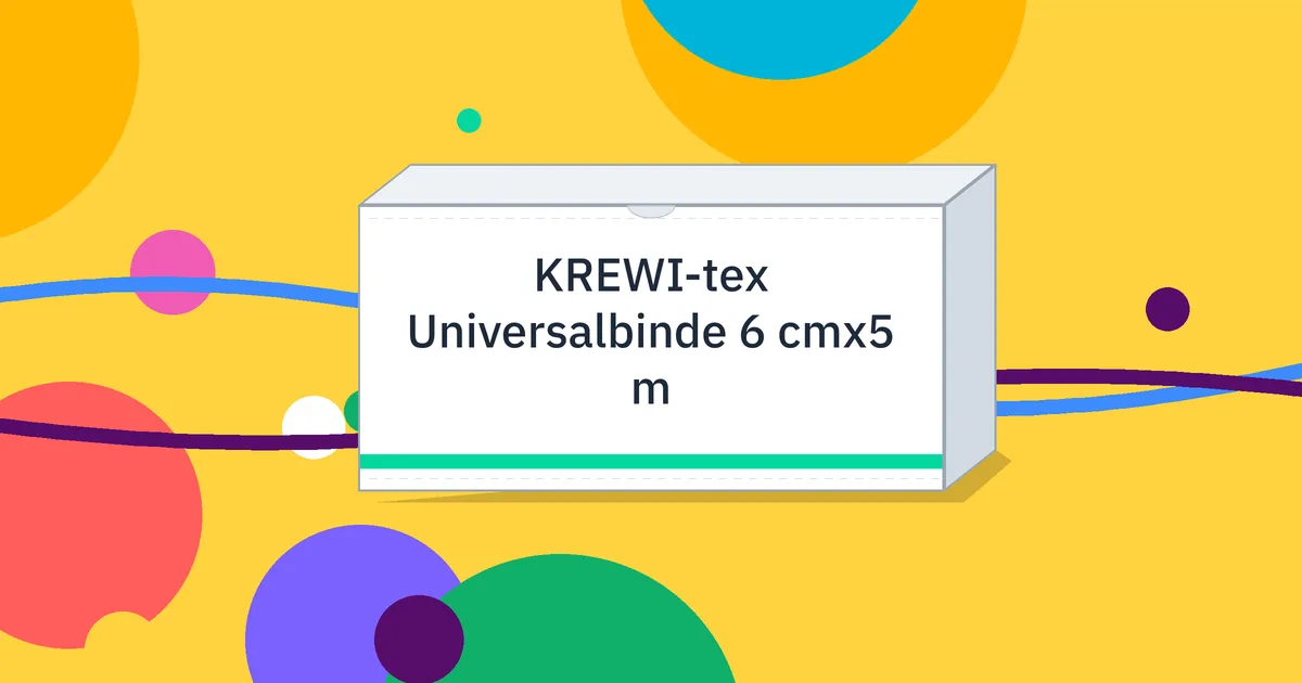 Symbolbild: Packung mit der Aufschrift KREWI-tex Universalbinde 6 cmx5 m (PZN 17301912) – Verfügbarkeit und Bezug in Apotheken in Frankfurt am Main