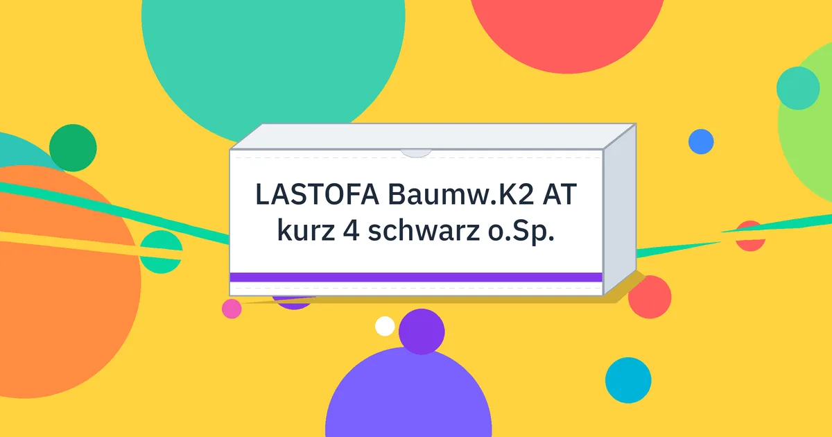 Symbolbild: Packung mit der Aufschrift LASTOFA Baumw.K2 AT kurz 4 schwarz o.Sp. (PZN 01952151) – Verfügbarkeit und Bezug in Apotheken in Frankfurt am Main
