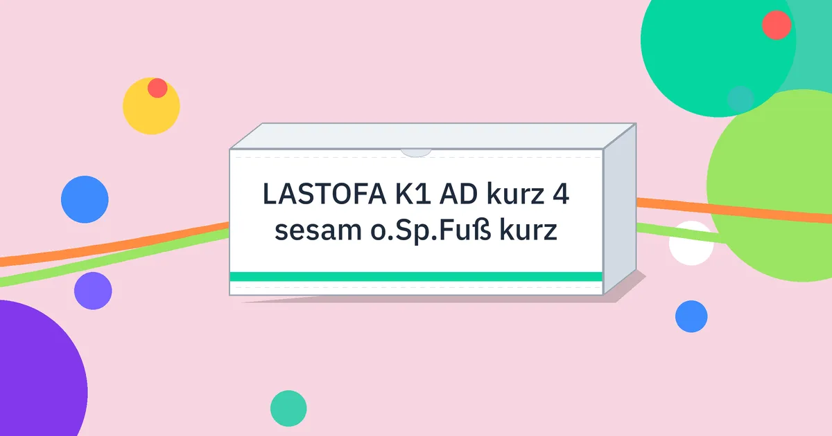 Symbolbild: Packung mit der Aufschrift LASTOFA K1 AD kurz 4 sesam o.Sp.Fuß kurz (PZN 13787533) – Verfügbarkeit und Bezug in Apotheken in Frankfurt am Main