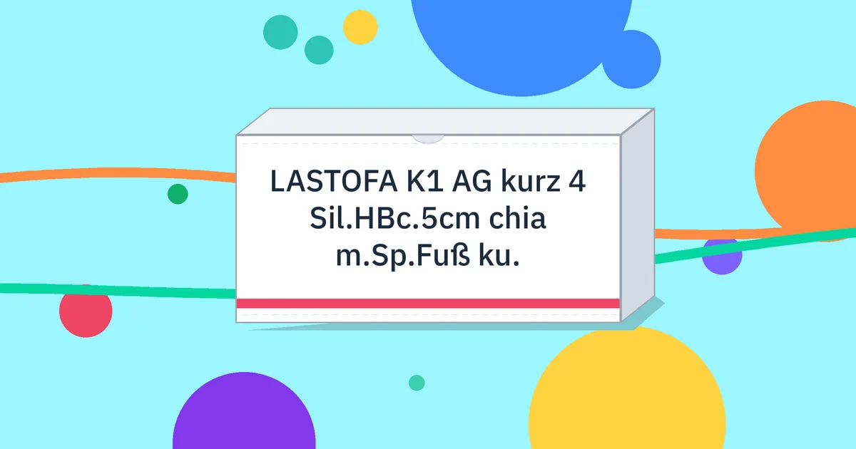 Symbolbild: Packung mit der Aufschrift LASTOFA K1 AG kurz 4 Sil.HBc.5cm chia m.Sp.Fuß ku. (PZN 13791782) – Verfügbarkeit und Bezug in Apotheken in Frankfurt am Main