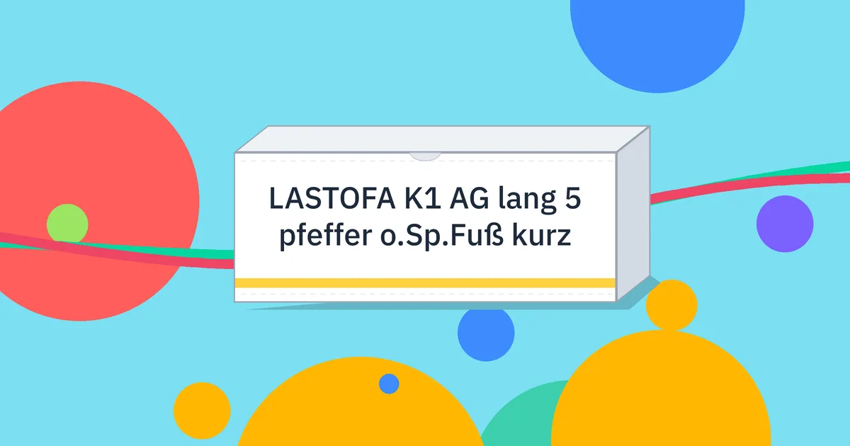 Symbolbild: Packung mit der Aufschrift LASTOFA K1 AG lang 5 pfeffer o.Sp.Fuß kurz (PZN 13793686) – Verfügbarkeit und Bezug in Apotheken in Frankfurt am Main
