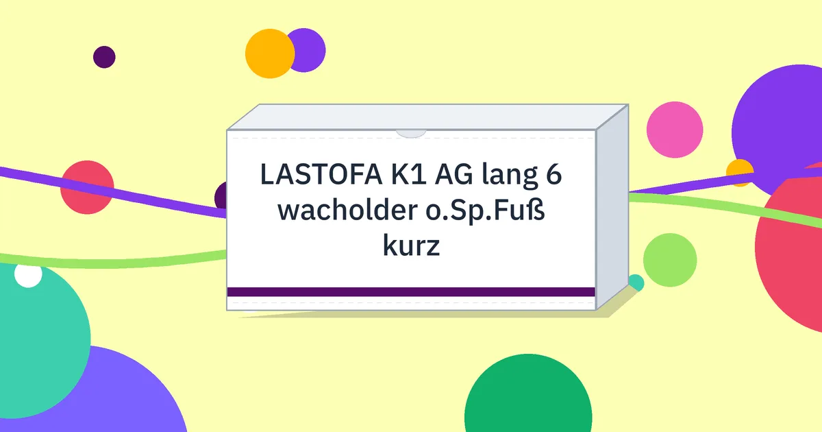 Symbolbild: Packung mit der Aufschrift LASTOFA K1 AG lang 6 wacholder o.Sp.Fuß kurz (PZN 13794355) – Verfügbarkeit und Bezug in Apotheken in Frankfurt am Main