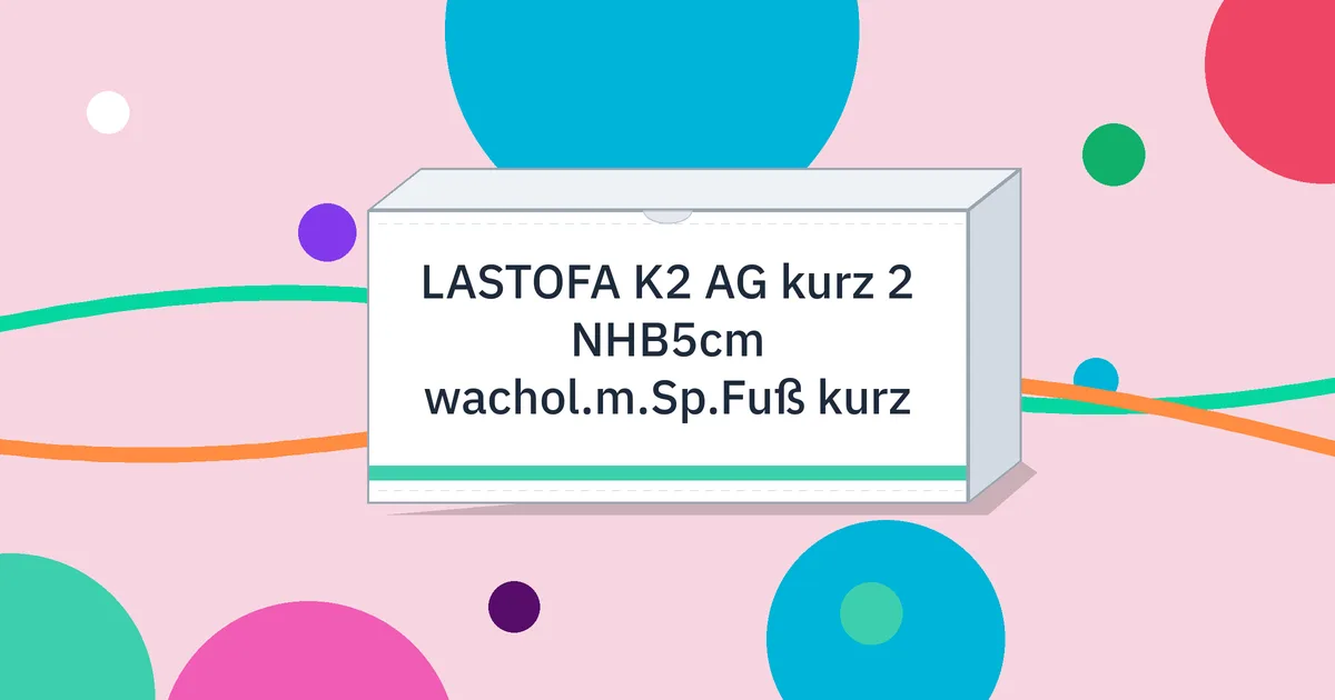 Symbolbild: Packung mit der Aufschrift LASTOFA K2 AG kurz 2 NHB5cm wachol.m.Sp.Fuß kurz (PZN 13803226) – Verfügbarkeit und Bezug in Apotheken in Frankfurt am Main