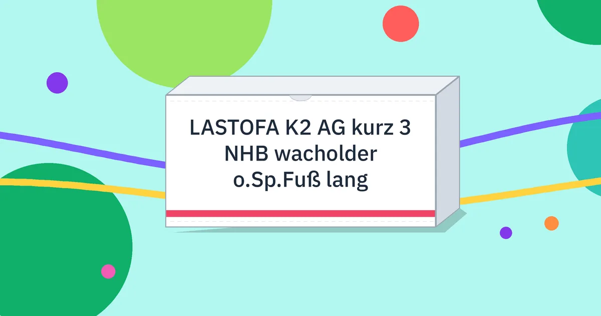 Symbolbild: Packung mit der Aufschrift LASTOFA K2 AG kurz 3 NHB wacholder o.Sp.Fuß lang (PZN 14149734) – Verfügbarkeit und Bezug in Apotheken in Frankfurt am Main