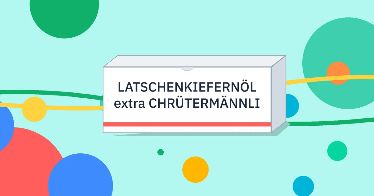 Symbolbild: Packung mit der Aufschrift LATSCHENKIEFERNÖL extra CHRÜTERMÄNNLI (PZN 07196839) – Verfügbarkeit und Bezug in Apotheken in Frankfurt am Main