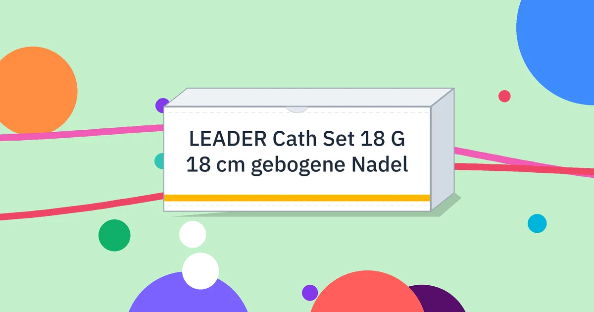 Symbolbild: Packung mit der Aufschrift LEADER Cath Set 18 G 18 cm gebogene Nadel (PZN 09380435) – Verfügbarkeit und Bezug in Apotheken in Frankfurt am Main