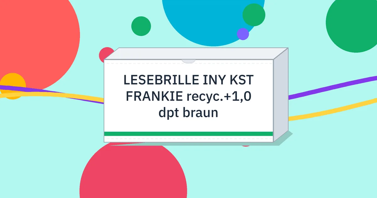 Symbolbild: Packung mit der Aufschrift LESEBRILLE INY KST FRANKIE recyc.+1,0 dpt braun (PZN 19376156) – Verfügbarkeit und Bezug in Apotheken in Frankfurt am Main