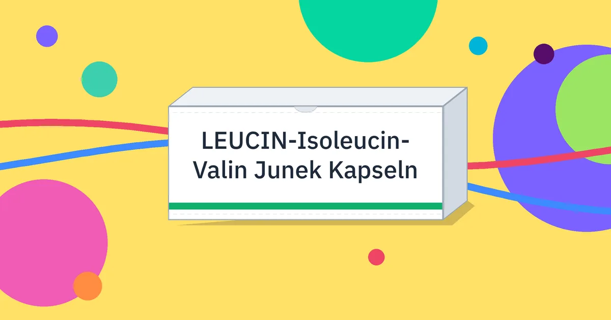 Symbolbild: Packung mit der Aufschrift LEUCIN-Isoleucin-Valin Junek Kapseln (PZN 17755688) – Verfügbarkeit und Bezug in Apotheken in Frankfurt am Main