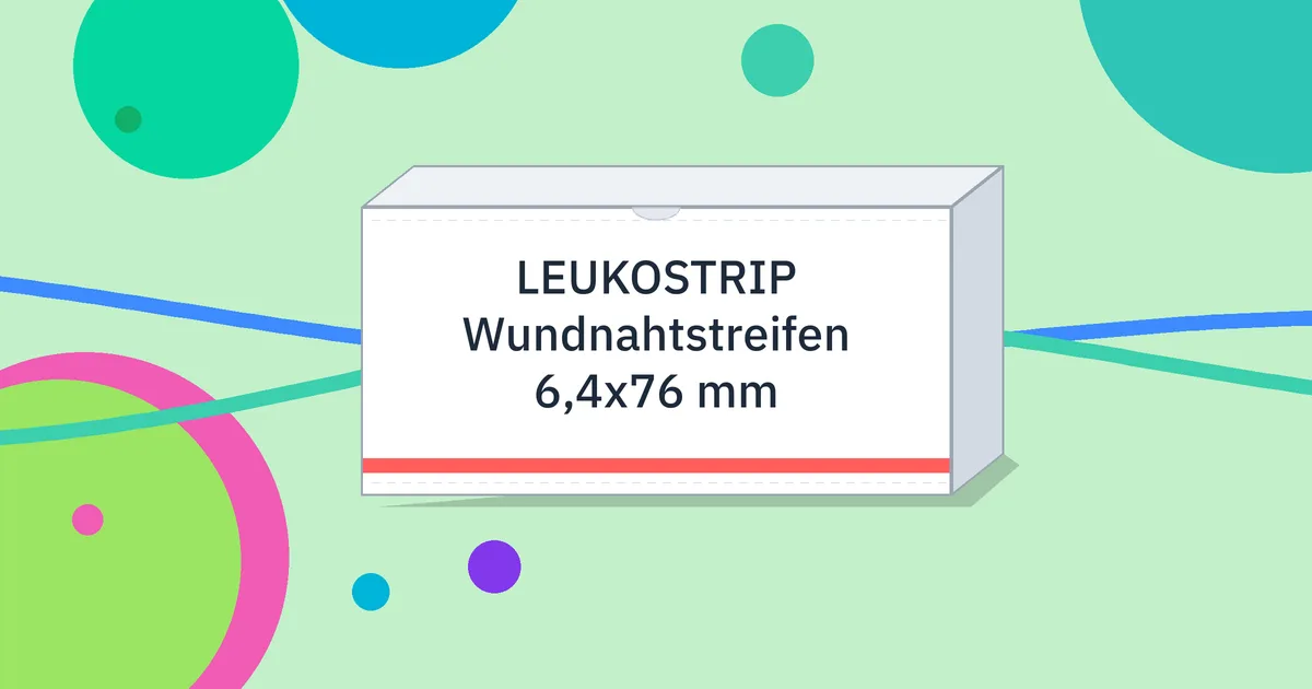 Symbolbild: Packung mit der Aufschrift LEUKOSTRIP Wundnahtstreifen 6,4x76 mm (PZN 17832101) – Verfügbarkeit und Bezug in Apotheken in Frankfurt am Main