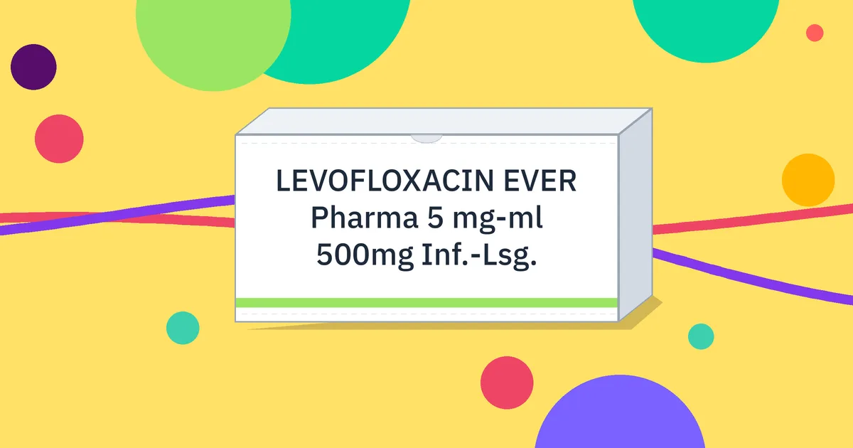 Symbolbild: Packung mit der Aufschrift LEVOFLOXACIN EVER Pharma 5 mg-ml 500mg Inf.-Lsg. (PZN 16603143) – Verfügbarkeit und Bezug in Apotheken in Frankfurt am Main