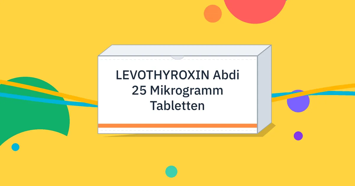 Symbolbild: Packung mit der Aufschrift LEVOTHYROXIN Abdi 25 Mikrogramm Tabletten (PZN 18203287) – Verfügbarkeit und Bezug in Apotheken in Frankfurt am Main