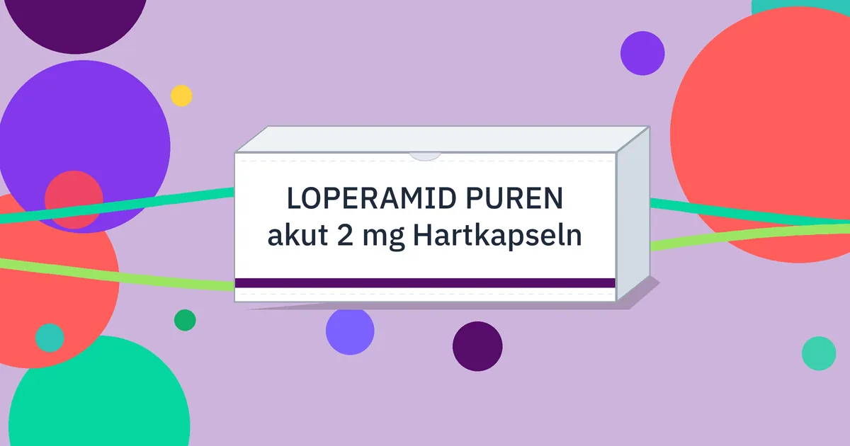 Symbolbild: Packung mit der Aufschrift LOPERAMID PUREN akut 2 mg Hartkapseln (PZN 17203492) – Verfügbarkeit und Bezug in Apotheken in Frankfurt am Main