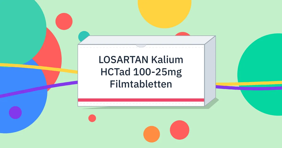 Symbolbild: Packung mit der Aufschrift LOSARTAN Kalium HCTad 100-25mg Filmtabletten (PZN 05522803) – Verfügbarkeit und Bezug in Apotheken in Frankfurt am Main