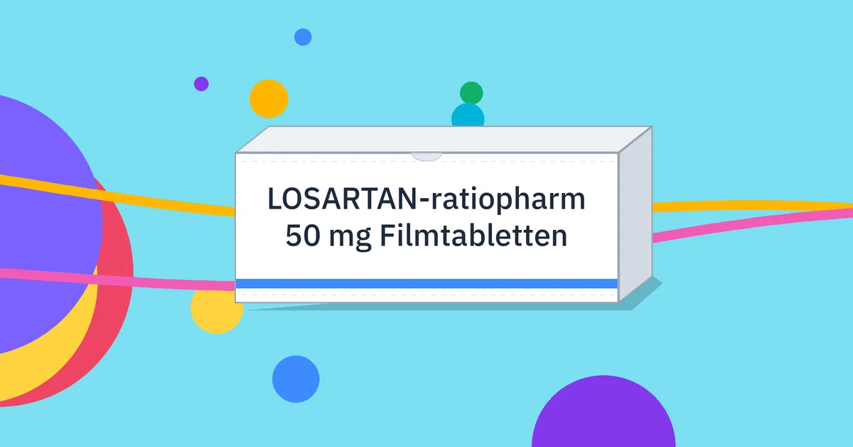Symbolbild: Packung mit der Aufschrift LOSARTAN-ratiopharm 50 mg Filmtabletten (PZN 09179087) – Verfügbarkeit und Bezug in Apotheken in Frankfurt am Main