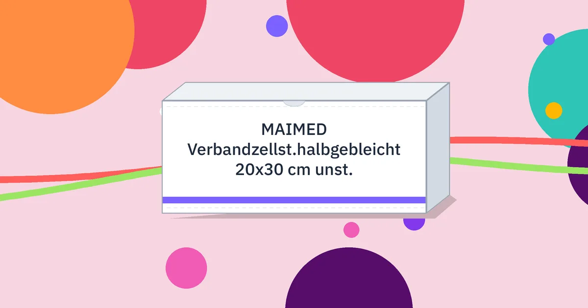 Symbolbild: Packung mit der Aufschrift MAIMED Verbandzellst.halbgebleicht 20x30 cm unst. (PZN 05013119) – Verfügbarkeit und Bezug in Apotheken in Frankfurt am Main