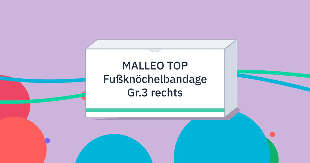 Symbolbild: Packung mit der Aufschrift MALLEO TOP Fußknöchelbandage Gr.3 rechts (PZN 05046260) – Verfügbarkeit und Bezug in Apotheken in Frankfurt am Main