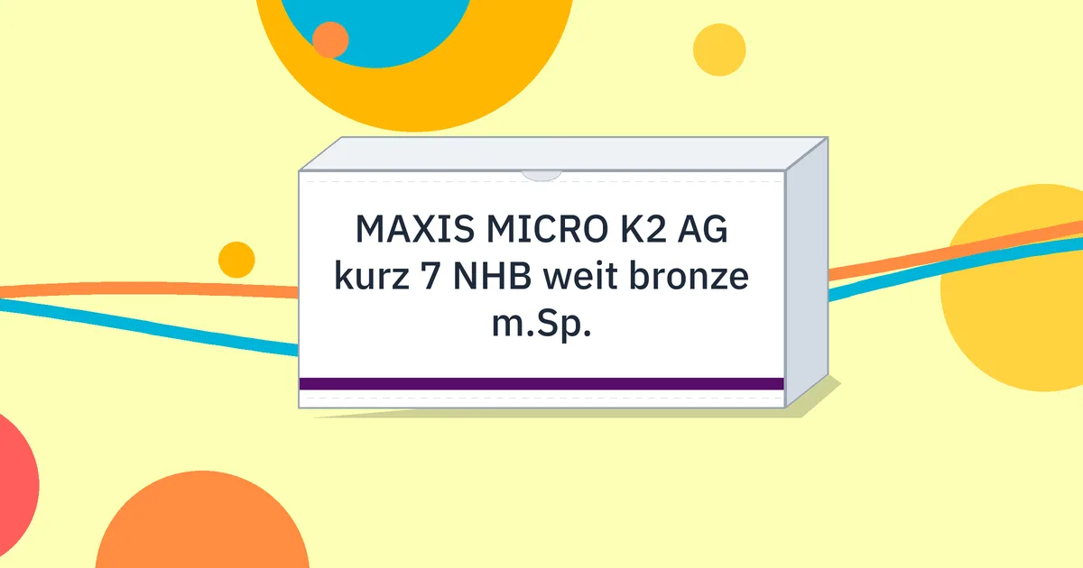 Symbolbild: Packung mit der Aufschrift MAXIS MICRO K2 AG kurz 7 NHB weit bronze m.Sp. (PZN 17673826) – Verfügbarkeit und Bezug in Apotheken in Frankfurt am Main