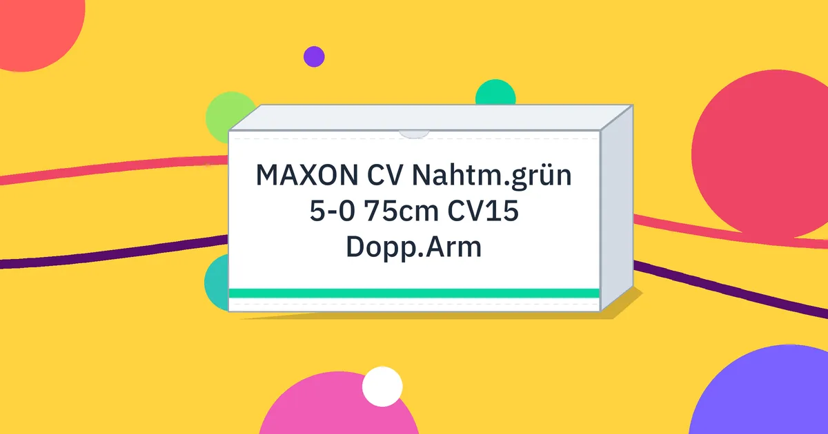 Symbolbild: Packung mit der Aufschrift MAXON CV Nahtm.grün 5-0 75cm CV15 Dopp.Arm (PZN 18259000) – Verfügbarkeit und Bezug in Apotheken in Frankfurt am Main
