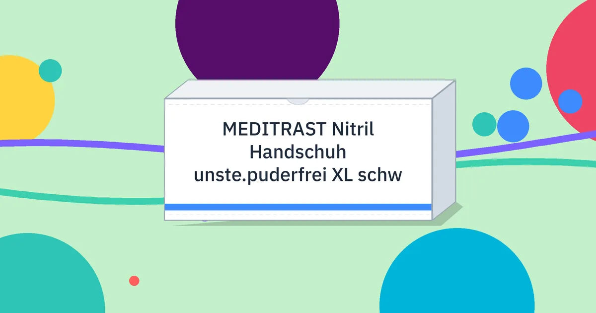 Symbolbild: Packung mit der Aufschrift MEDITRAST Nitril Handschuh unste.puderfrei XL schw (PZN 13510932) – Verfügbarkeit und Bezug in Apotheken in Frankfurt am Main