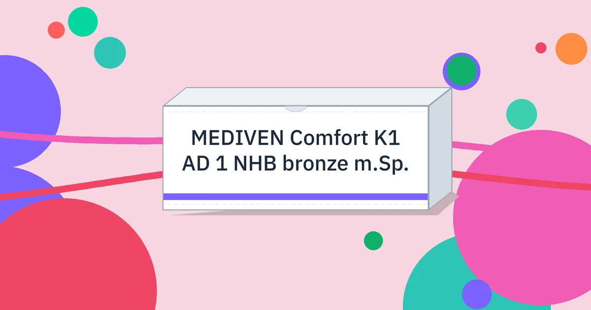 Symbolbild: Packung mit der Aufschrift MEDIVEN Comfort K1 AD 1 NHB bronze m.Sp. (PZN 14560441) – Verfügbarkeit und Bezug in Apotheken in Frankfurt am Main