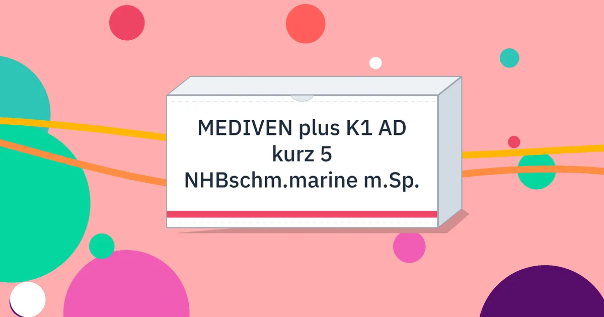 Symbolbild: Packung mit der Aufschrift MEDIVEN plus K1 AD kurz 5 NHBschm.marine m.Sp. (PZN 15899911) – Verfügbarkeit und Bezug in Apotheken in Frankfurt am Main