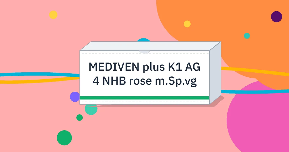 Symbolbild: Packung mit der Aufschrift MEDIVEN plus K1 AG 4 NHB rose m.Sp.vg (PZN 15921757) – Verfügbarkeit und Bezug in Apotheken in Frankfurt am Main