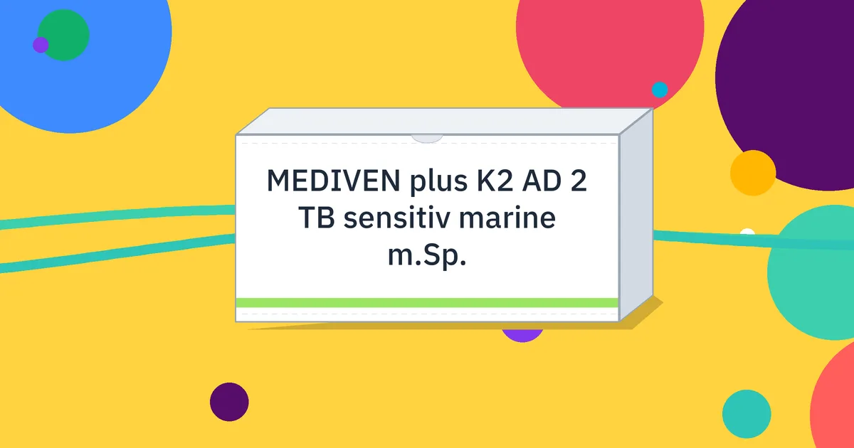 Symbolbild: Packung mit der Aufschrift MEDIVEN plus K2 AD 2 TB sensitiv marine m.Sp. (PZN 15104343) – Verfügbarkeit und Bezug in Apotheken in Frankfurt am Main