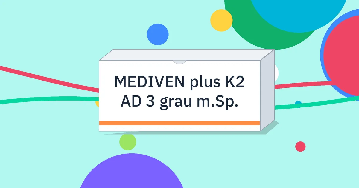 Symbolbild: Packung mit der Aufschrift MEDIVEN plus K2 AD 3 grau m.Sp. (PZN 18946143) – Verfügbarkeit und Bezug in Apotheken in Frankfurt am Main