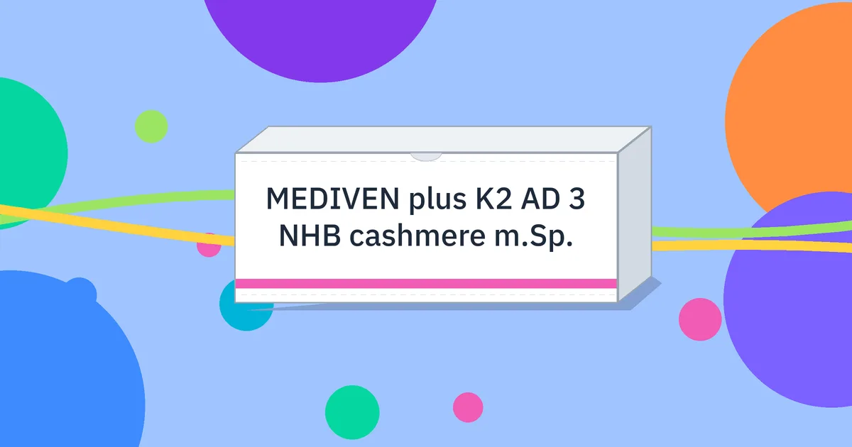Symbolbild: Packung mit der Aufschrift MEDIVEN plus K2 AD 3 NHB cashmere m.Sp. (PZN 15936368) – Verfügbarkeit und Bezug in Apotheken in Frankfurt am Main