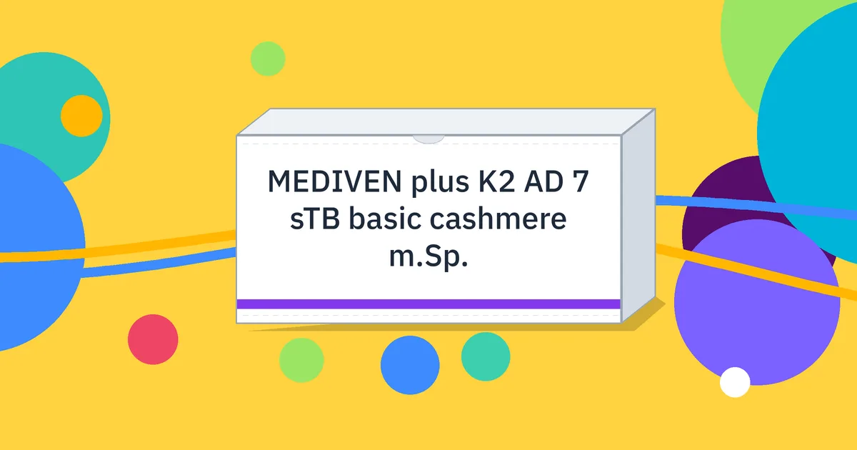 Symbolbild: Packung mit der Aufschrift MEDIVEN plus K2 AD 7 sTB basic cashmere m.Sp. (PZN 15095578) – Verfügbarkeit und Bezug in Apotheken in Frankfurt am Main