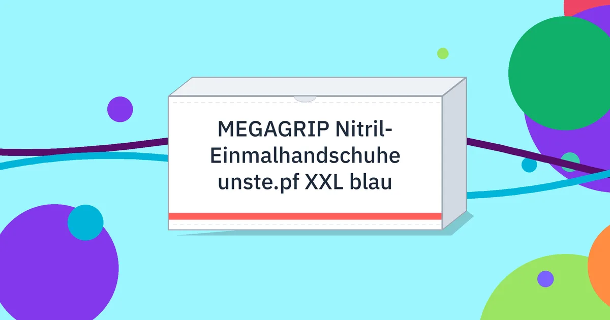 Symbolbild: Packung mit der Aufschrift MEGAGRIP Nitril-Einmalhandschuhe unste.pf XXL blau (PZN 16733472) – Verfügbarkeit und Bezug in Apotheken in Frankfurt am Main