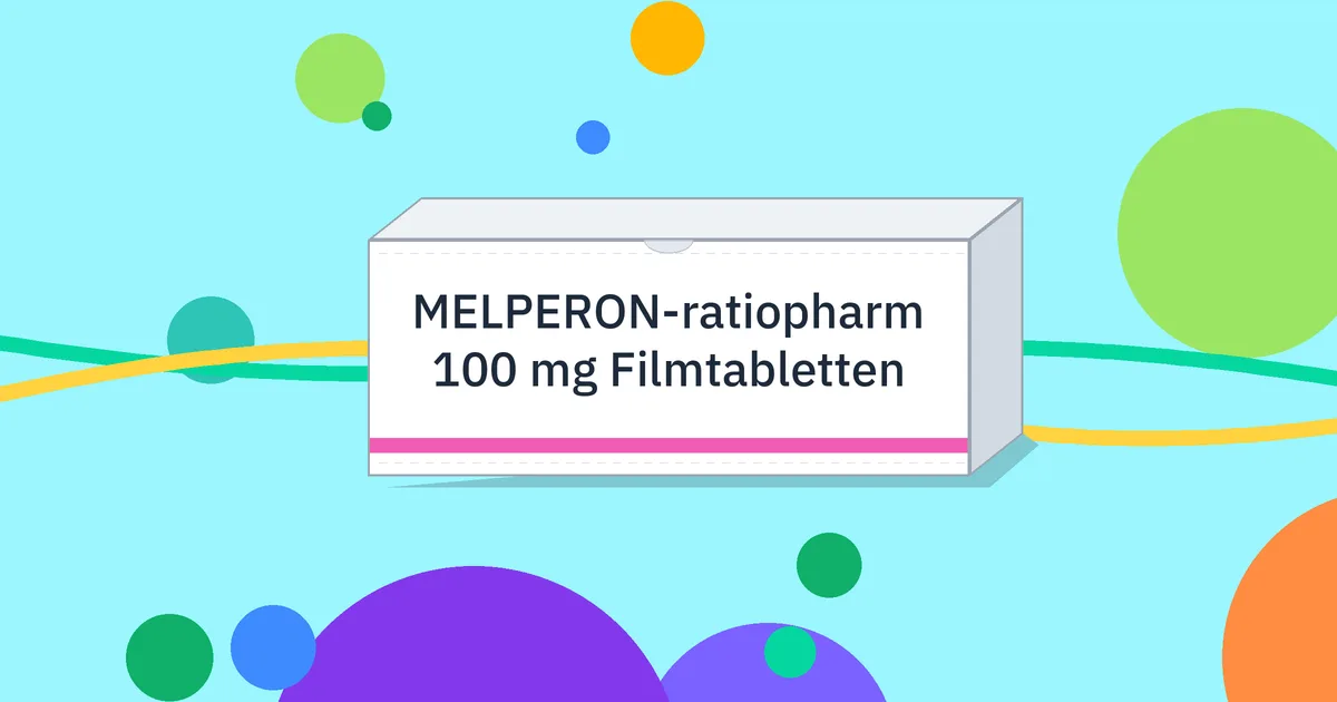 Symbolbild: Packung mit der Aufschrift MELPERON-ratiopharm 100 mg Filmtabletten (PZN 08916721) – Verfügbarkeit und Bezug in Apotheken in Frankfurt am Main