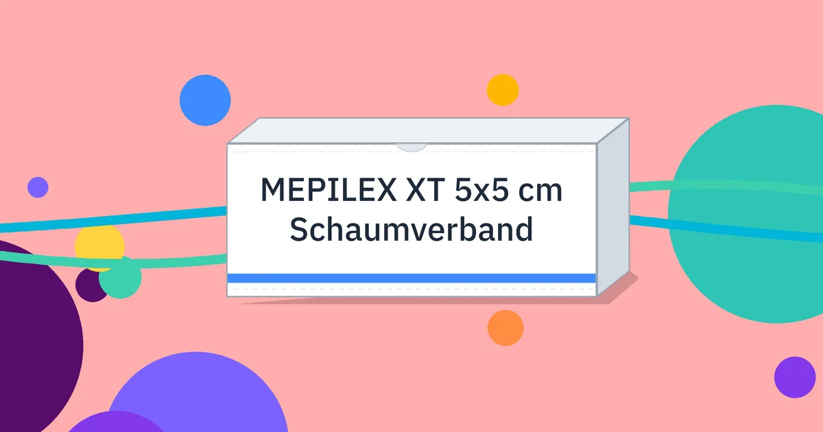 Symbolbild: Packung mit der Aufschrift MEPILEX XT 5x5 cm Schaumverband (PZN 14027706) – Verfügbarkeit und Bezug in Apotheken in Frankfurt am Main