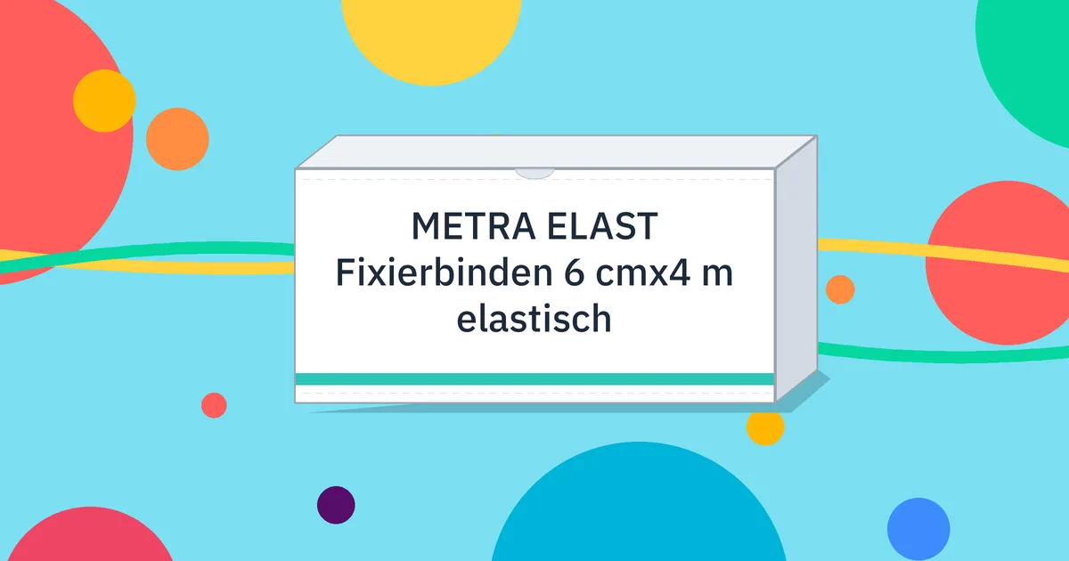 Symbolbild: Packung mit der Aufschrift METRA ELAST Fixierbinden 6 cmx4 m elastisch (PZN 07771344) – Verfügbarkeit und Bezug in Apotheken in Frankfurt am Main