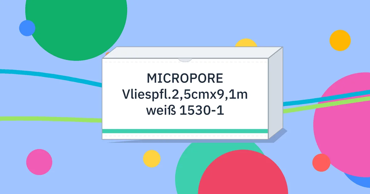 Symbolbild: Packung mit der Aufschrift MICROPORE Vliespfl.2,5cmx9,1m weiß 1530-1 (PZN 19627569) – Verfügbarkeit und Bezug in Apotheken in Frankfurt am Main