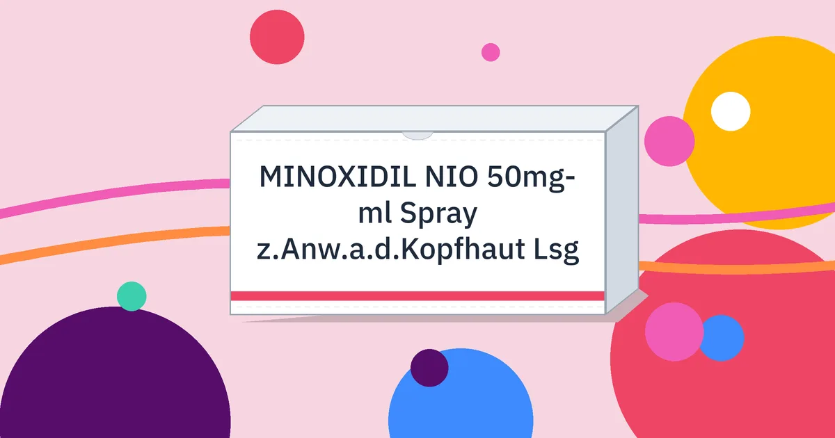 Symbolbild: Packung mit der Aufschrift MINOXIDIL NIO 50mg-ml Spray z.Anw.a.d.Kopfhaut Lsg (PZN 17851883) – Verfügbarkeit und Bezug in Apotheken in Frankfurt am Main