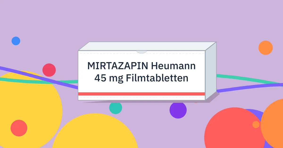 Symbolbild: Packung mit der Aufschrift MIRTAZAPIN Heumann 45 mg Filmtabletten (PZN 02892652) – Verfügbarkeit und Bezug in Apotheken in Frankfurt am Main