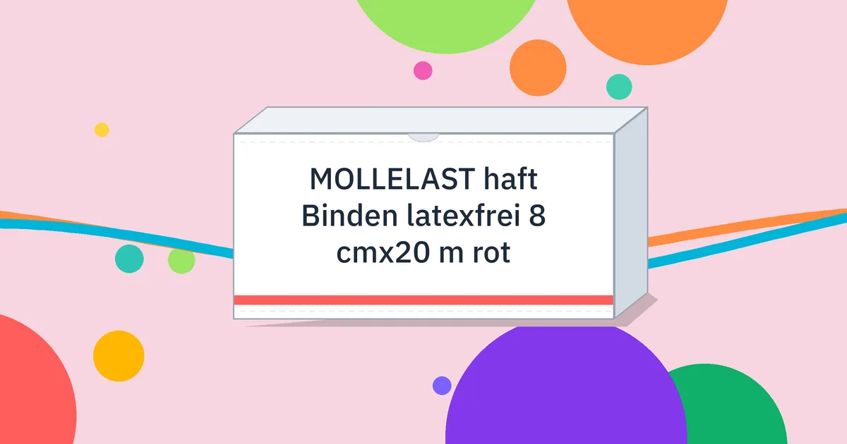 Symbolbild: Packung mit der Aufschrift MOLLELAST haft Binden latexfrei 8 cmx20 m rot (PZN 15430657) – Verfügbarkeit und Bezug in Apotheken in Frankfurt am Main