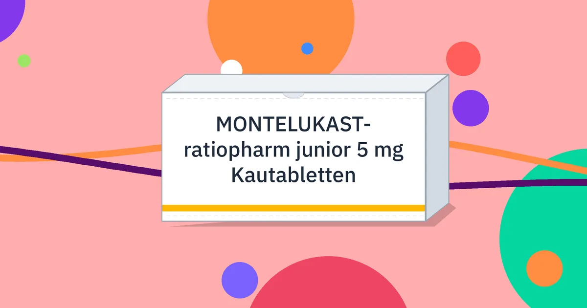 Symbolbild: Packung mit der Aufschrift MONTELUKAST-ratiopharm junior 5 mg Kautabletten (PZN 09326246) – Verfügbarkeit und Bezug in Apotheken in Frankfurt am Main