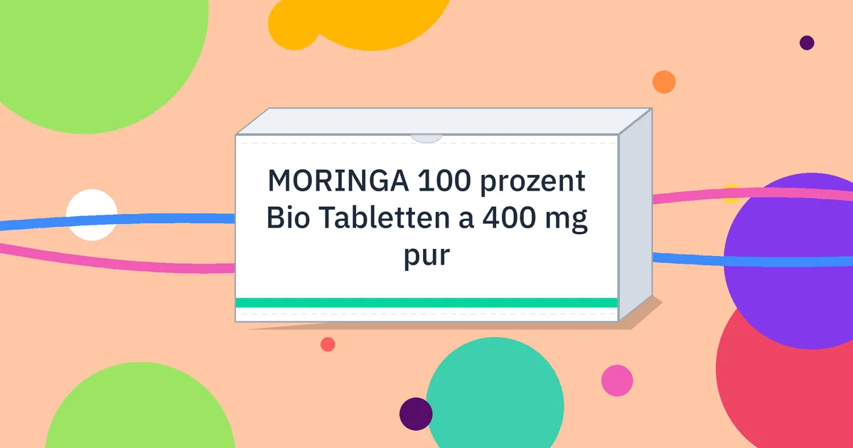 Symbolbild: Packung mit der Aufschrift MORINGA 100 prozent Bio Tabletten a 400 mg pur (PZN 12448119) – Verfügbarkeit und Bezug in Apotheken in Frankfurt am Main