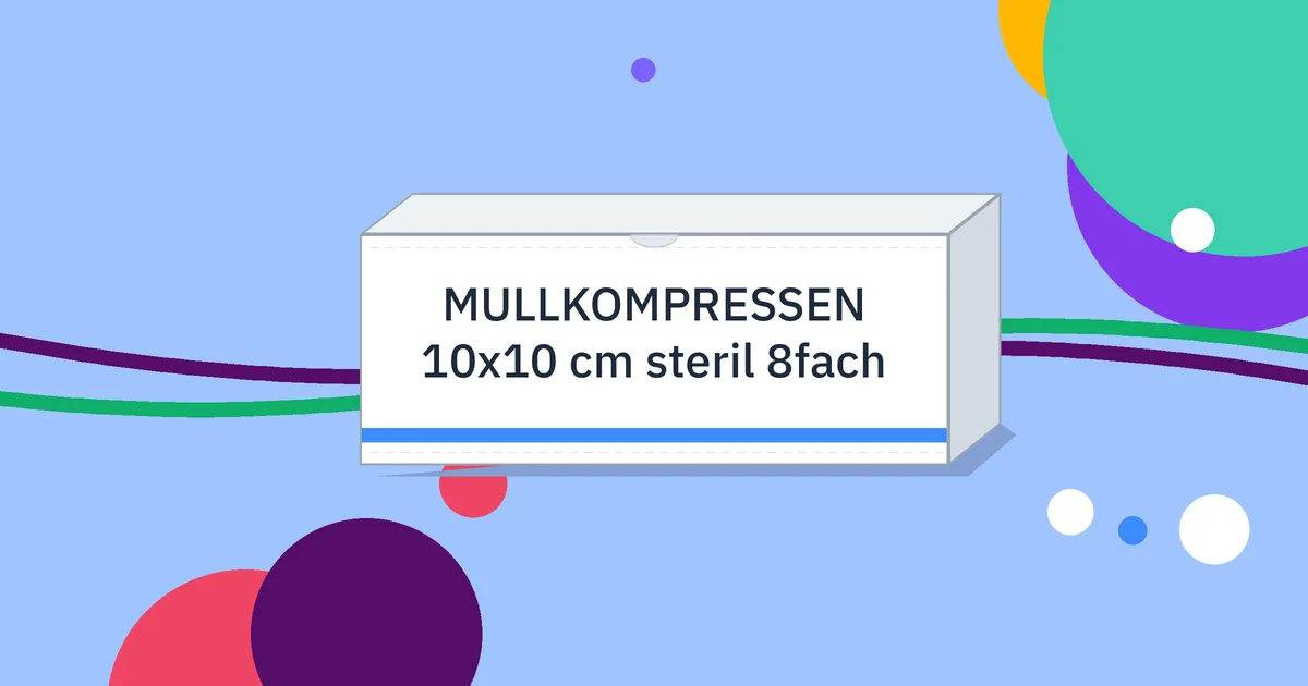 Symbolbild: Packung mit der Aufschrift MULLKOMPRESSEN 10x10 cm steril 8fach (PZN 15267140) – Verfügbarkeit und Bezug in Apotheken in Frankfurt am Main