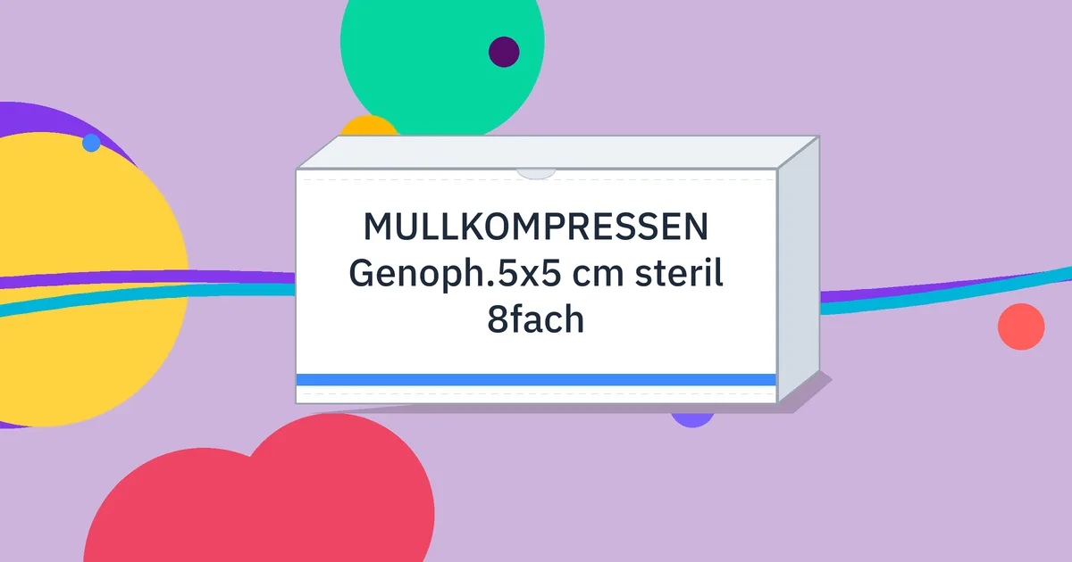 Symbolbild: Packung mit der Aufschrift MULLKOMPRESSEN Genoph.5x5 cm steril 8fach (PZN 02548558) – Verfügbarkeit und Bezug in Apotheken in Frankfurt am Main