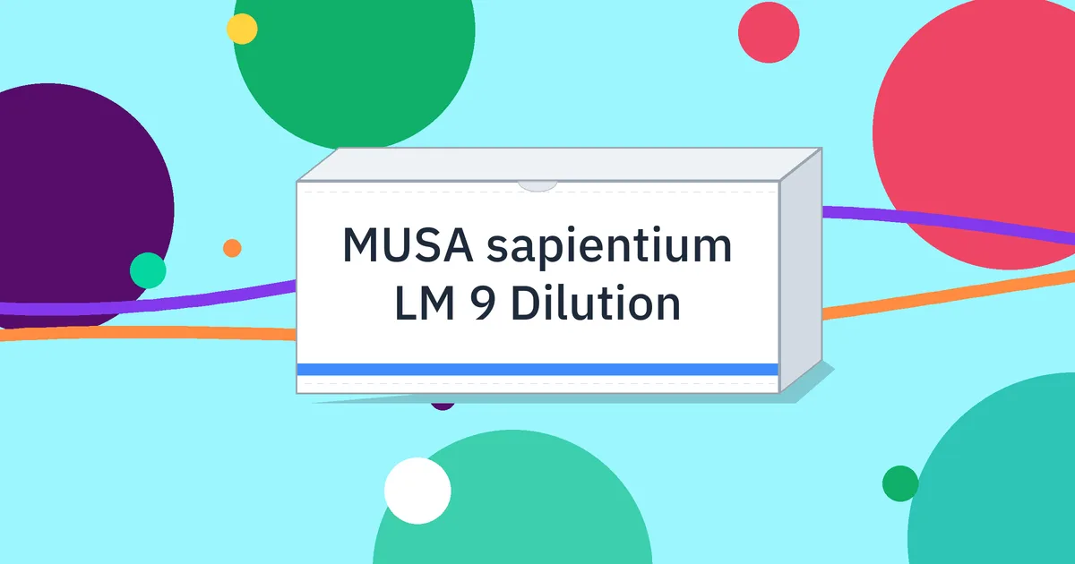 Symbolbild: Packung mit der Aufschrift MUSA sapientium LM 9 Dilution (PZN 13611633) – Verfügbarkeit und Bezug in Apotheken in Frankfurt am Main