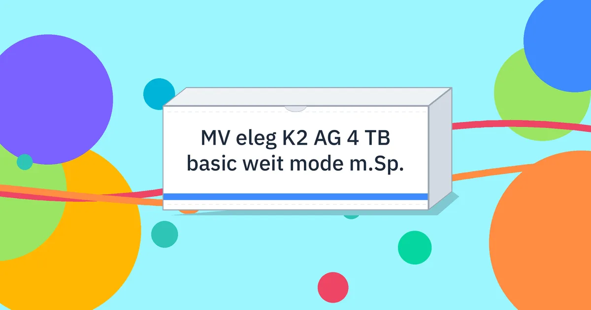 Symbolbild: Packung mit der Aufschrift MV eleg K2 AG 4 TB basic weit mode m.Sp. (PZN 09866818) – Verfügbarkeit und Bezug in Apotheken in Frankfurt am Main