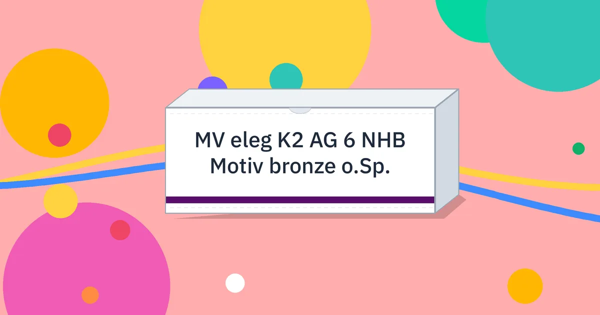 Symbolbild: Packung mit der Aufschrift MV eleg K2 AG 6 NHB Motiv bronze o.Sp. (PZN 15722271) – Verfügbarkeit und Bezug in Apotheken in Frankfurt am Main