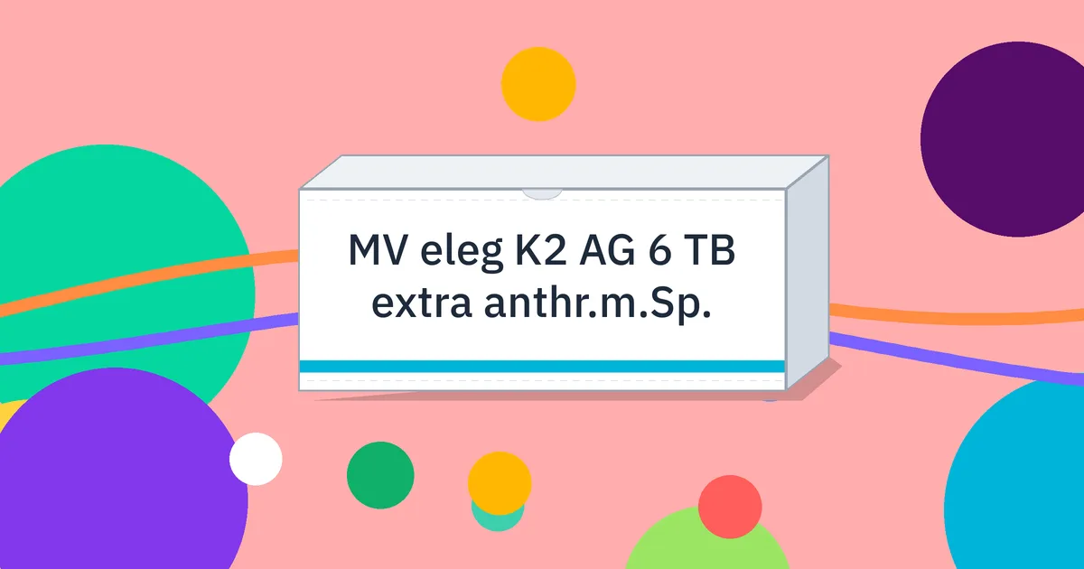 Symbolbild: Packung mit der Aufschrift MV eleg K2 AG 6 TB extra anthr.m.Sp. (PZN 09876099) – Verfügbarkeit und Bezug in Apotheken in Frankfurt am Main